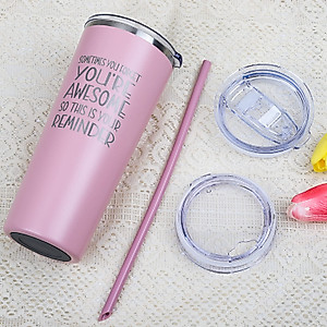 BSLAEEYS Inspirational Gifts for Women –“Sometimes You Forget You’re Awesome Thank You Gifts Birthday Gifts for Coworker, Best Friend, Mom, Wife, Sister-22 Oz Insulated Tumbler（Pink）