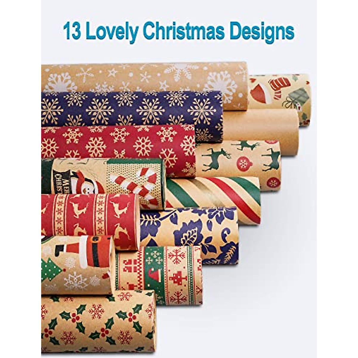 TOYPOPOR Christmas Wrapping Paper Roll 17in x 100ft (44CM x 30M), Eco-Friendly Recyclable Kraft Paper for Kids Boys Girls Man Women Gifts, Presents, Arts & Crafts, Traditional Festive Design