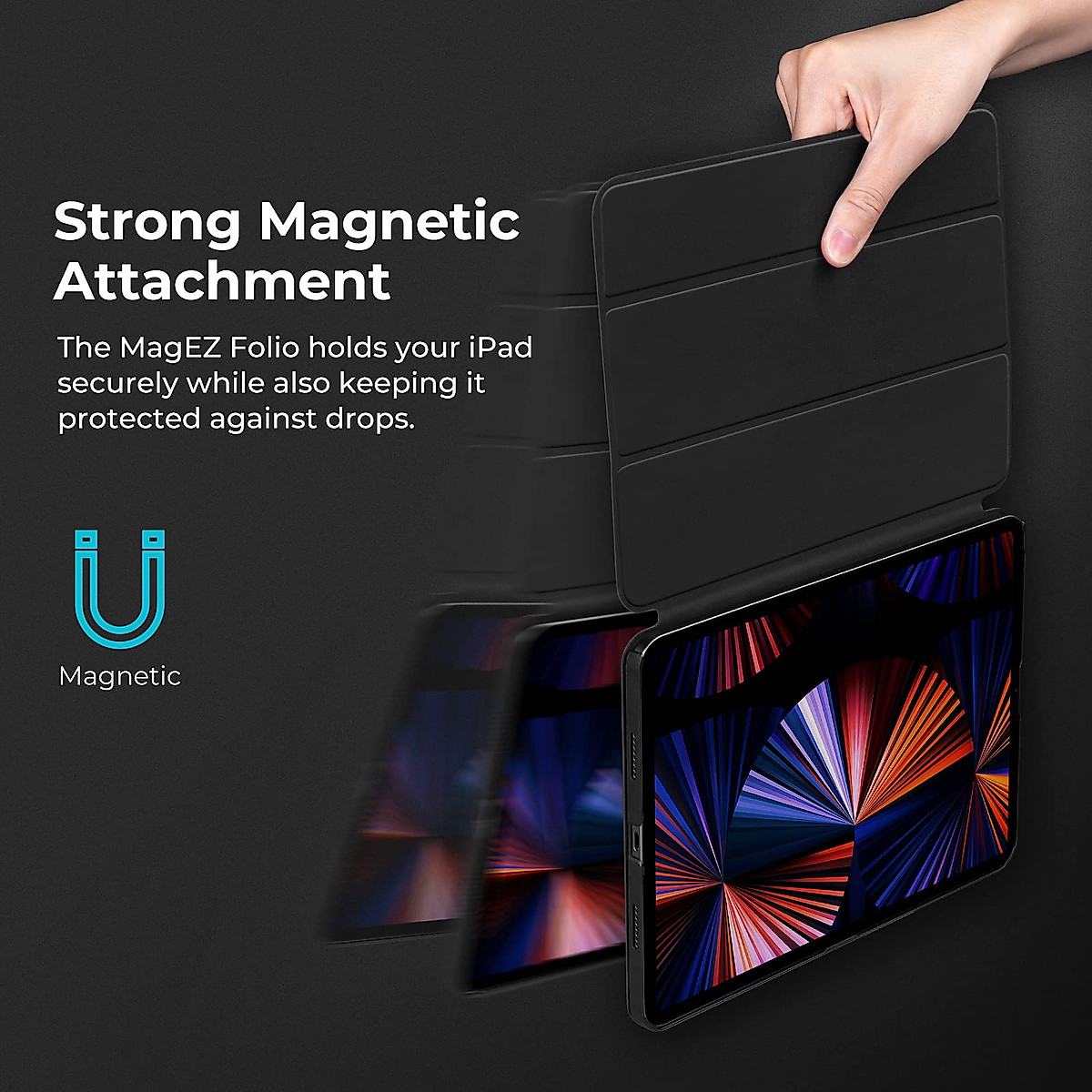 pitaka Magnetic Case & Folio for iPad Pro 12.9 6th/5th Generation 2022/2021 Slim Tri-Fold Stand with Auto Wake/Sleep Case Compatible with Magic Keyboard - Black