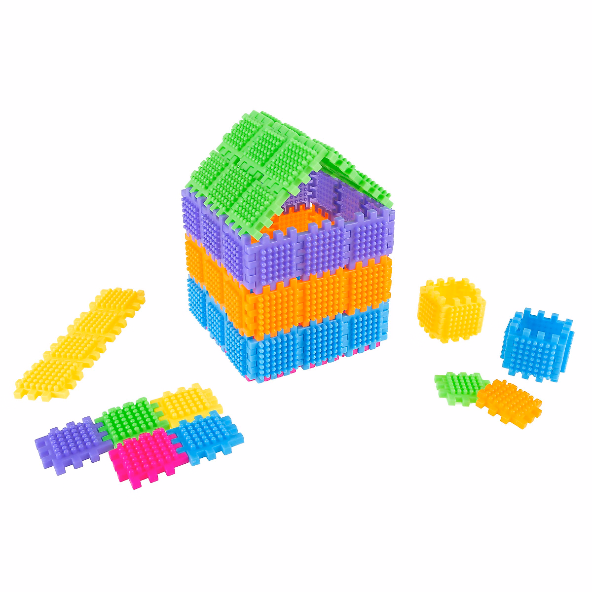 Hey! Play! Brush Shape Building Set-182 Individual Tile Pieces for 3D STEM, Building, Stacking-Creative Play for Toddlers and Preschoolers, Brown (87-TK167060)