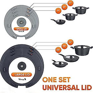 Universal Lid for Pots and Pans, Silicone Lids for Pots and Pans, Pan Lids, [Pack of 2], Frying Pan Cover- Replacement Lids Fits 7-12 inch, Black & Gray.