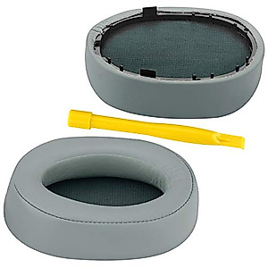 Geekria QuickFit Protein Leather Ear Pads Replacement for Sony MDR-100A MDR-100AAP MDR-H600A Headphones Earpads, Headset Ear Cushion Repair Parts (Grayish Green)