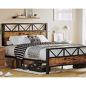 LIKIMIO Full Size Bed Frame, Tall Industrial Headboard 51.2", Platform Bed Frame Full with Strong Metal Support, Solid and Stable, Noise Free, No Box Spring Needed, Easy Assembly