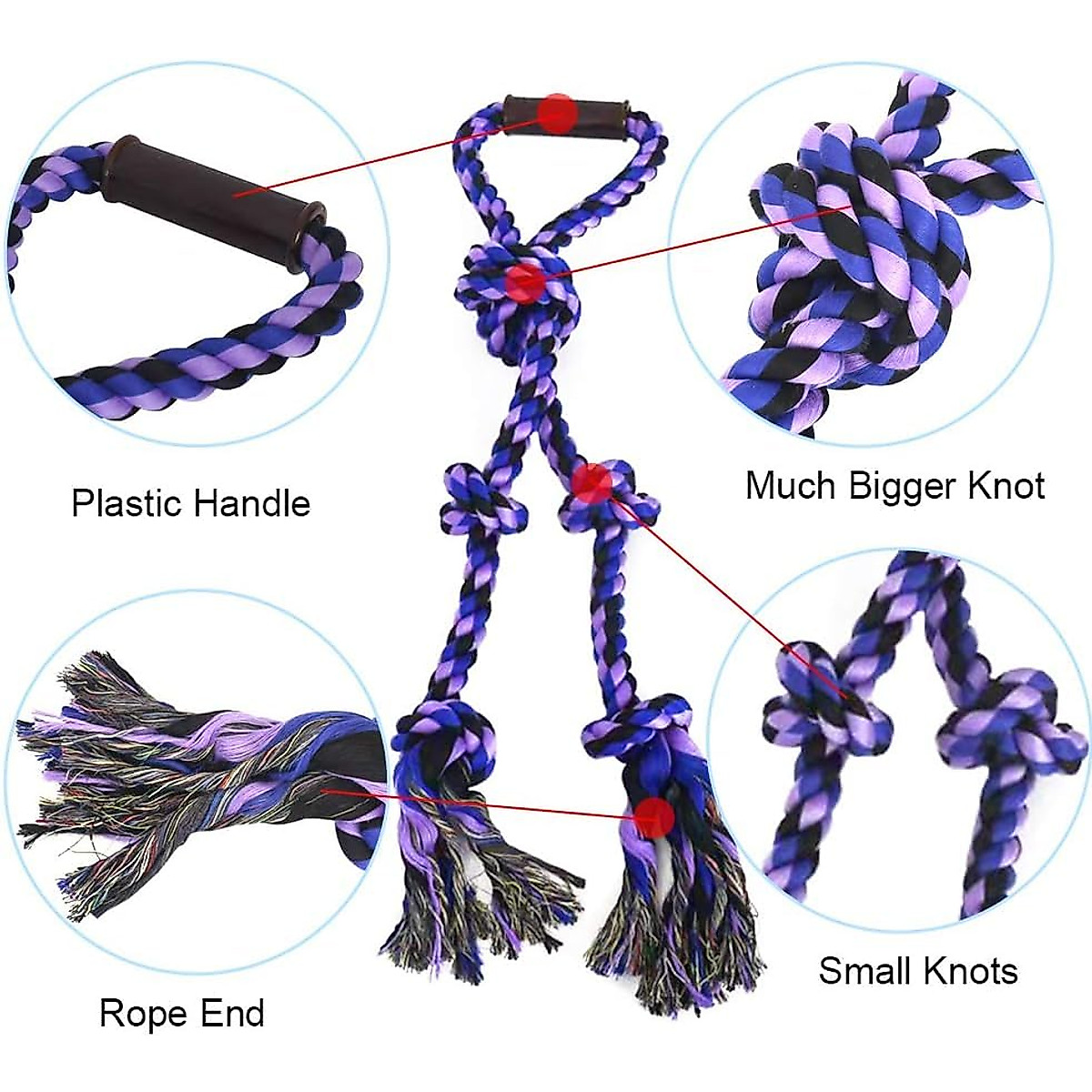 YORUWAN Dog Rope Toys for Aggressive Chewers Large Breeds, Interactive Toys,Tough Dog Chew Toys for Large and Medium Dogs, Indestructible Dental Cleaning Dog Tug of War Toys (Purple)