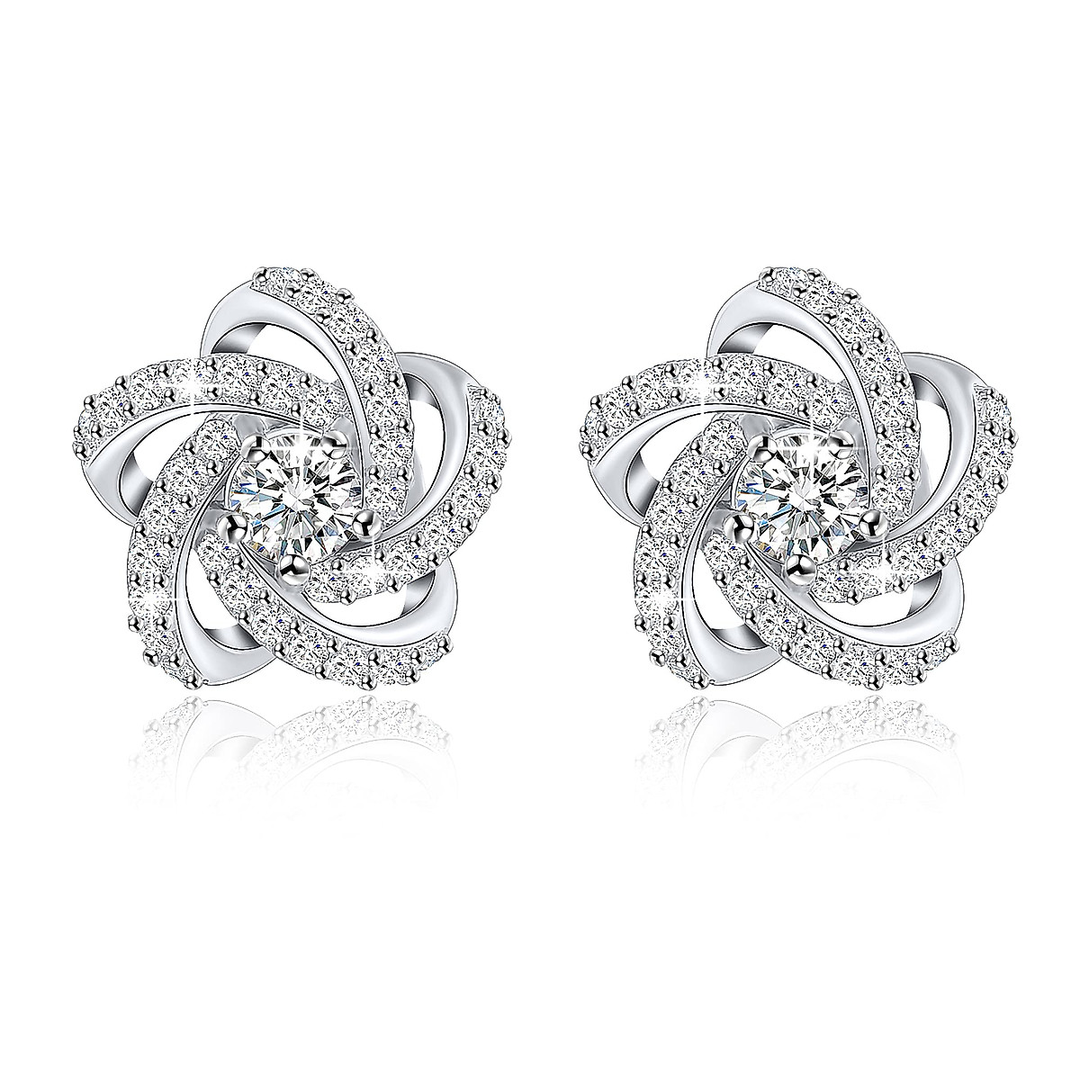 GEORGE · SMITH Earrings for Women, 925 Sterling Silver Flower Stud Earrings Hypoallergenic Sliver Earrings, 5A Cubic Zirconia Earrings Jewelry Gifts for Anniversary Birthday Mother‘s Day for Women