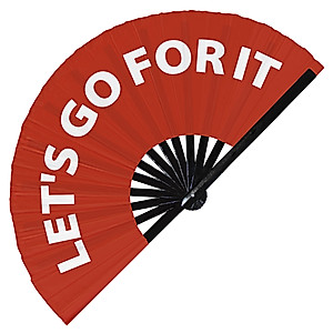 Let's Go For It hand fan foldable bamboo circuit hand fan funny gag slang words expressions statement gifts Festival accessories Rave handheld Circuit event fan Clack fans (Red)