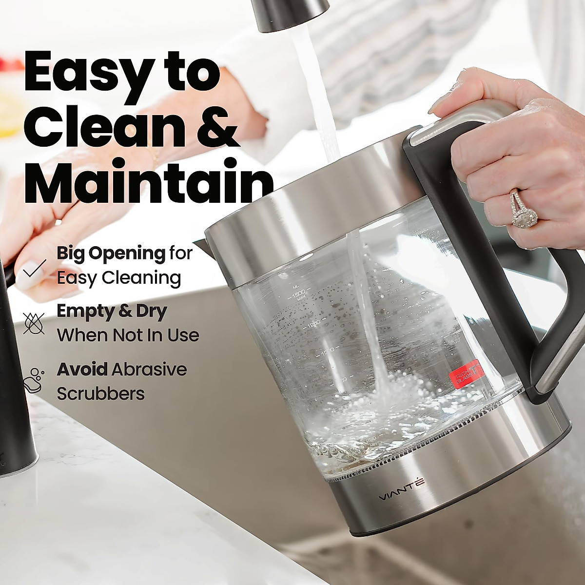 Hot Tea Maker Electric Glass Kettle with tea infuser and temperature control. Automatic Shut off. Brewing Programs for your favorite teas and Coffee.