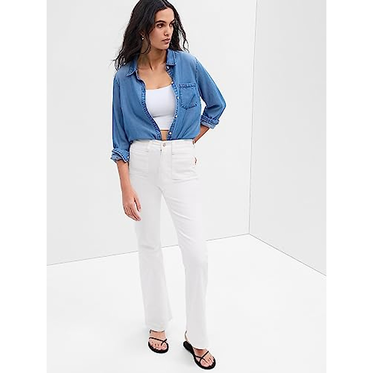 GAP Womens High Rise Flare Jeans Optic White 30 Reg