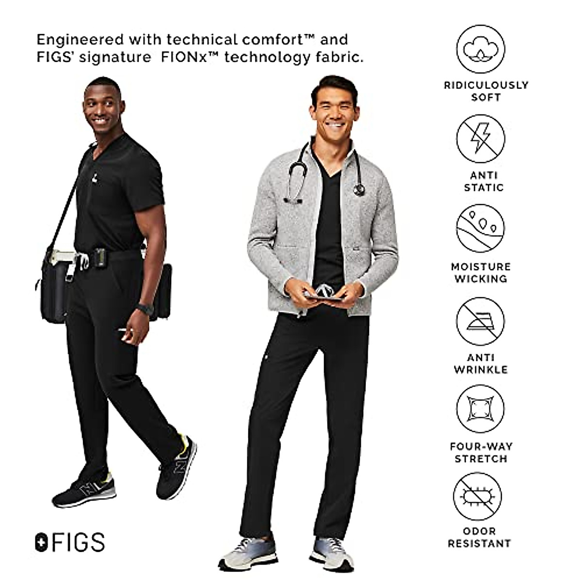 FIGS Axim Cargo Scrub Pants for Men – Black, L