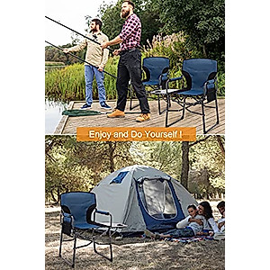 MaiuFun Folding Camping Chair with Side Table Portable Outdoor Director Chairs Heavy Duty Quad Support 330 lbs High Back Thicken Oxford with Padded Armrests, Storage Bag, Cup Holder(Blue)