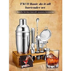 Bartender Kit, TNCO Cocktail Shaker Set with Stand,Bar Set Drink Mixer Set with All Essential Bar Accessory,Martini Mixer Cup with Muddler,Jigger, Strainer,Ice Tongs,Spoon,Liquor Pourers,Ice Filter