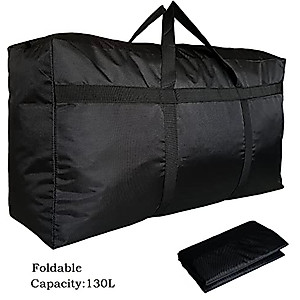 DoYiKe Extra Large Storage Duffle Bag with Zippers and Handles, Black Big Foldable Duffle Bag for Travel-130L