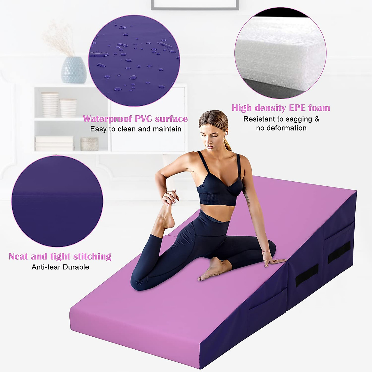 CL.Store Incline Gymnastics Mat 48 x24 Inch Foldding Exercise Mat,Gymnastic Tumbling Mat w/