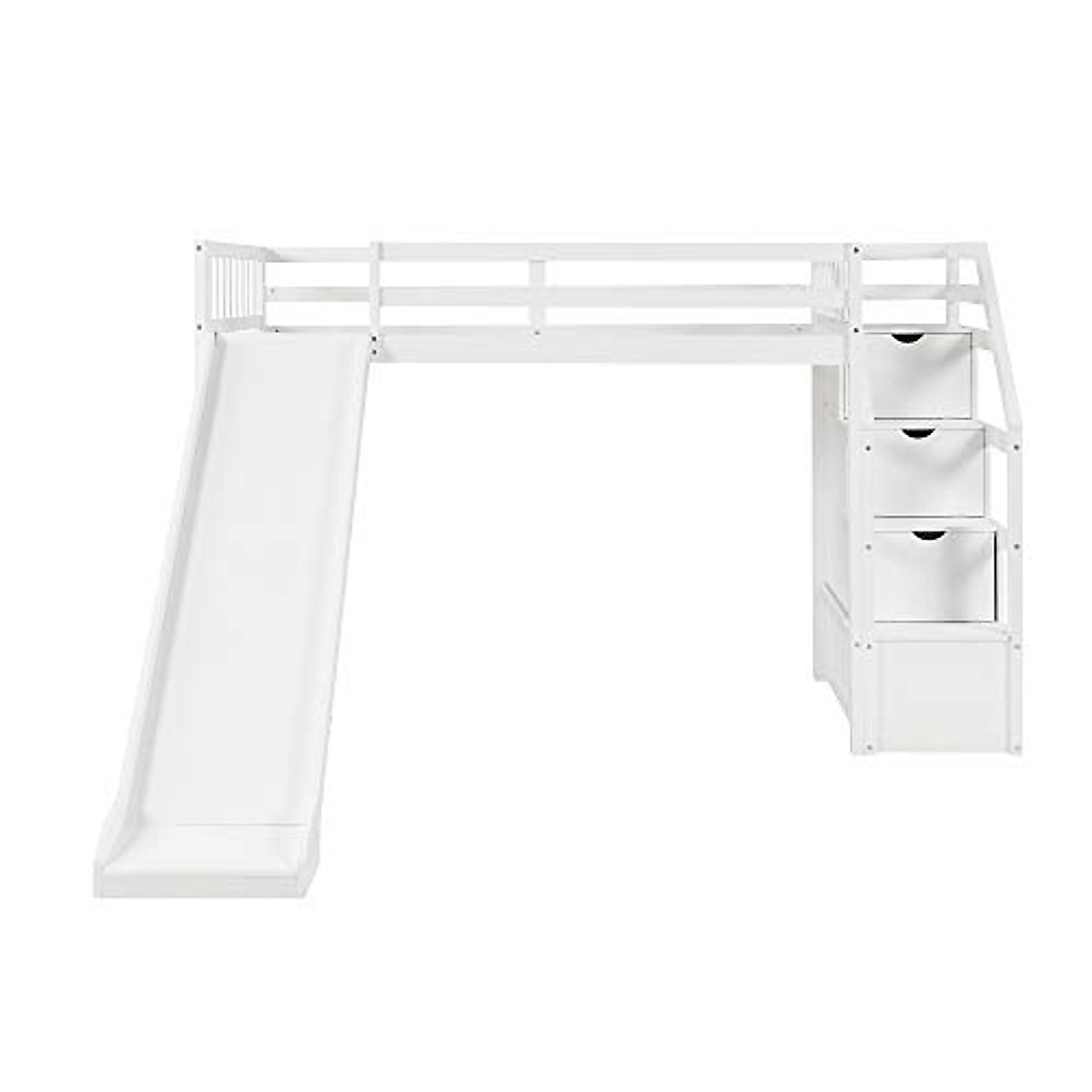 Bellemave Wood Loft Bed with Slide, Twin Loft Bed with Staircase, Loft Bed with Storage for Kids Girls Boys, White