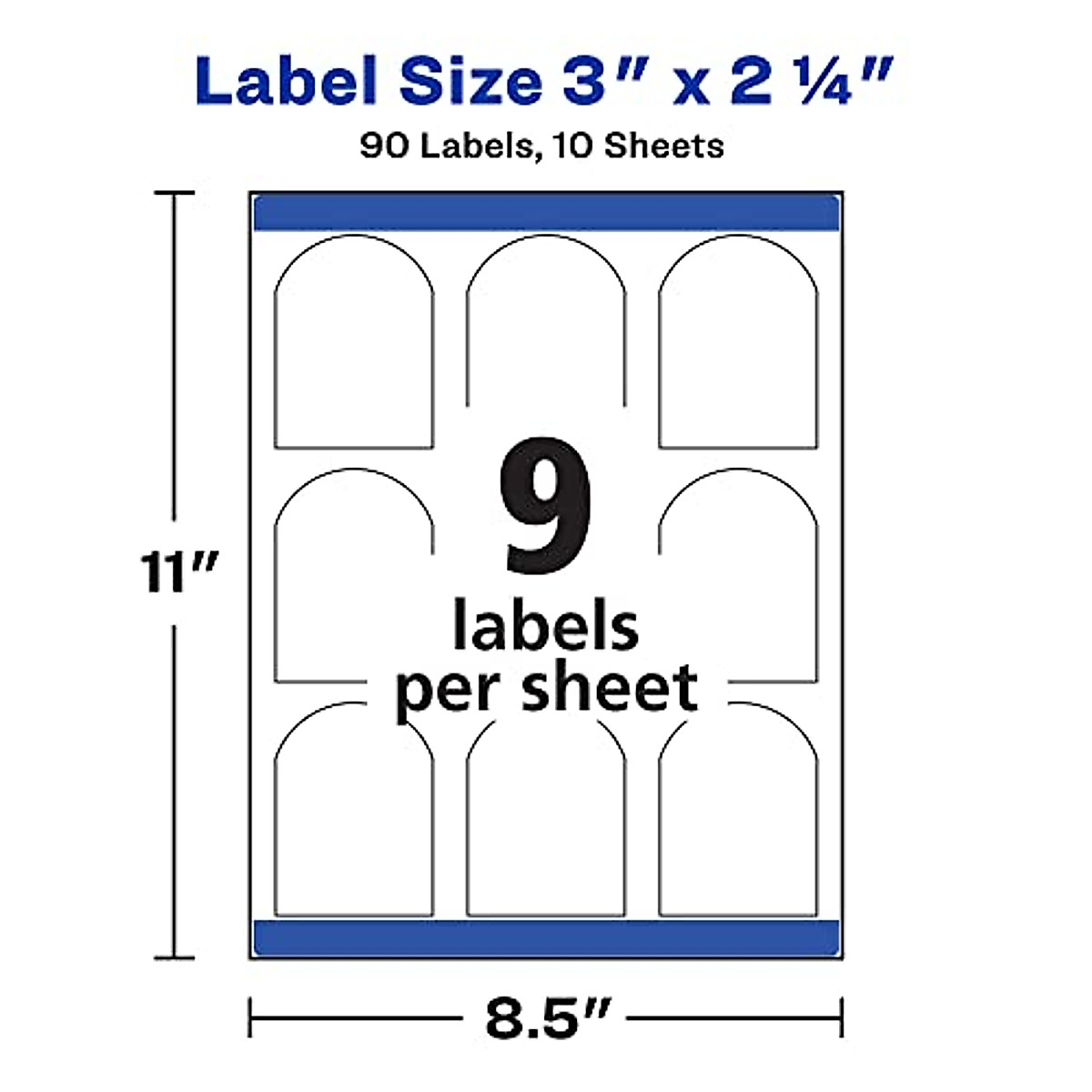 Avery Arched Labels with Sure Feed for Laser Printers, Water Resistant, 3" x 2.25", 90 Labels (22809)