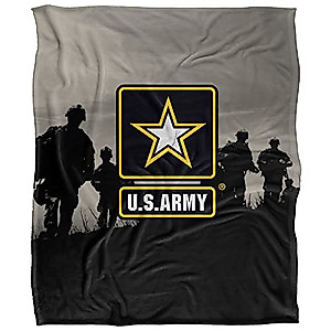 U.S. Army Blanket, 50"x60" U.S. Army Logo with Soldier Silhouette, Silky Touch Sherpa Back Super Soft Throw