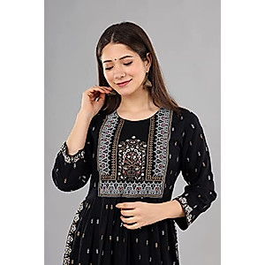 Women's Rayon Printed Nayra Cut Kurti (as1, alpha, 3x_l, regular, regular, Black)