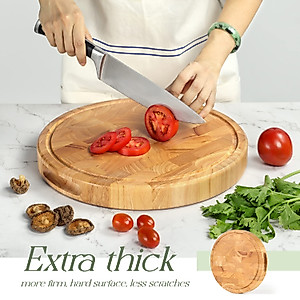 Wood Cutting Board (13in Round - 1.5in Thick) End Grain Cutting Board, Solid Wooden Butcher Block, Chopping Board For Kitchen with Juice Groove & Inner Handles One Size