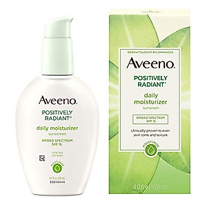 Aveeno Positively Radiant Daily Face Moisturizer with Broad Spectrum SPF 15 Sunscreen and Soy Extract, 4 fl. oz