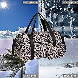 Gym Bag for Women with Shoe Compartment Waterproof, Sports Duffle Bag for Travel Duffel Weekender Carry on Beach Yoga Overnight Luggage Mommy Maternity Hospital Bag Leopard Print 17.5 Inch