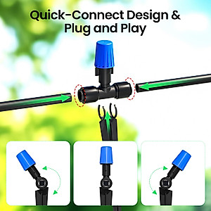 MIXC 65FT Greenhouse Watering System- Quick Efficient Connector Hanging Plant Watering System Automatic Mist Irrigation Kit with 1/4" Blank Tubing and Misting Nozzles