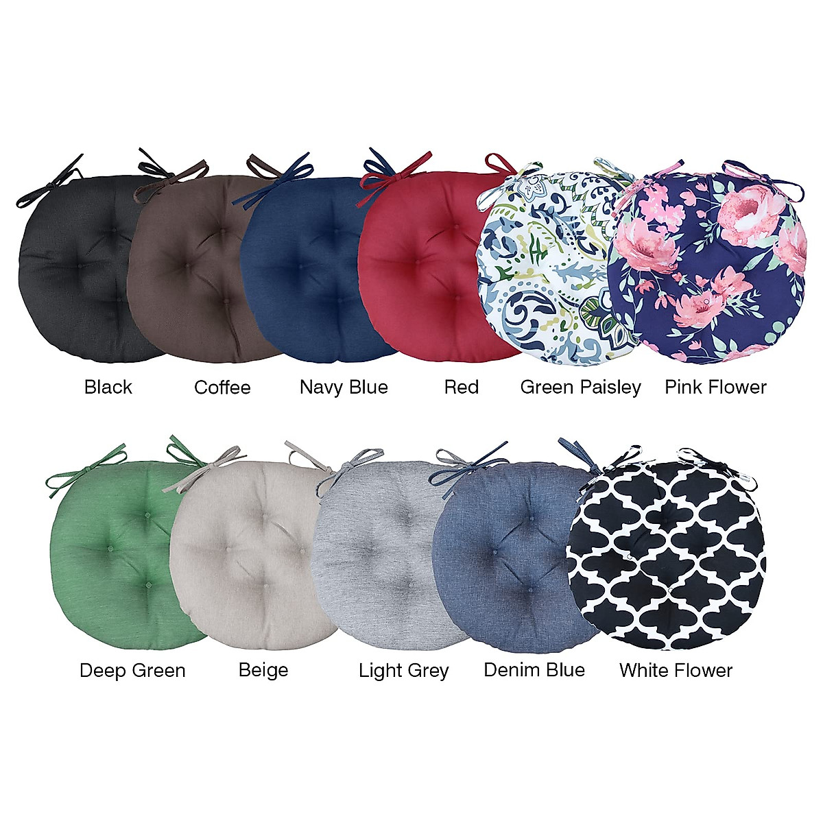 COZPLEN Outdoor Round Bistro Chair Cushions, 15 inch Circular Seat Cushions with Ties for Dining Chairs, Set of 2, Navy Blue