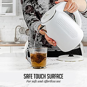 OVENTE Portable Electric Kettle Stainless Steel Instant Hot Water Boiler Heater 1.7 Liter 1100W Double Wall Insulated Fast Boiling with Automatic Shut Off for Coffee Tea & Cold Drinks, White KD64W