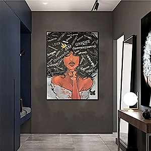 Black Queen Wall Art Black Women African American Canvas Wall Art Portrait Inspirational Wall Art Contemporary Abstract Canvas Prints Painting Home Decor For Bedroom Living Room Decoration Inspirational Living Room Bedroom Home Decoration Art (16×24inch)