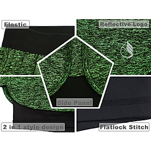 icyzone Running Yoga Shorts for Women - Activewear Workout Exercise Athletic Jogging Shorts 2-in-1 (Black Heather/Green Heather, L)