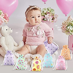 48 Pcs Heart Satin Gift Bags with Drawstring 5 x 7 Inch Candy Heart Gift Wrapping Bags Sweet Reusable Bags Assorted Gift Bags for Easter Birthday Kids Party Favors Anniversary, 6 Designs