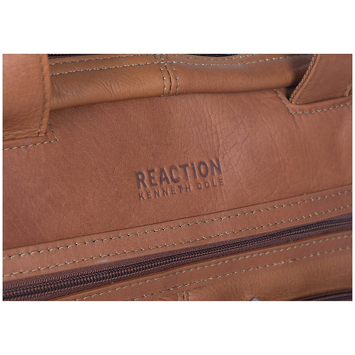 Kenneth Cole Reaction Manhattan Colombian Leather Briefcase Expandable RFID 15.6" Laptop Portfolio Shoulder Bag, Cognac, One Size