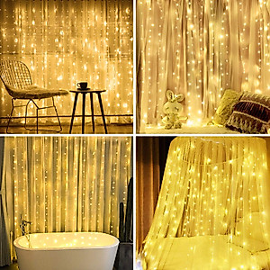 Solar String Lights Twinkle 300 LED Window Curtain String Light Solar Powered 8 Modes Fairy Lights for Wedding Party Home Garden Bedroom Outdoor Indoor Wall Decorations, Warm White
