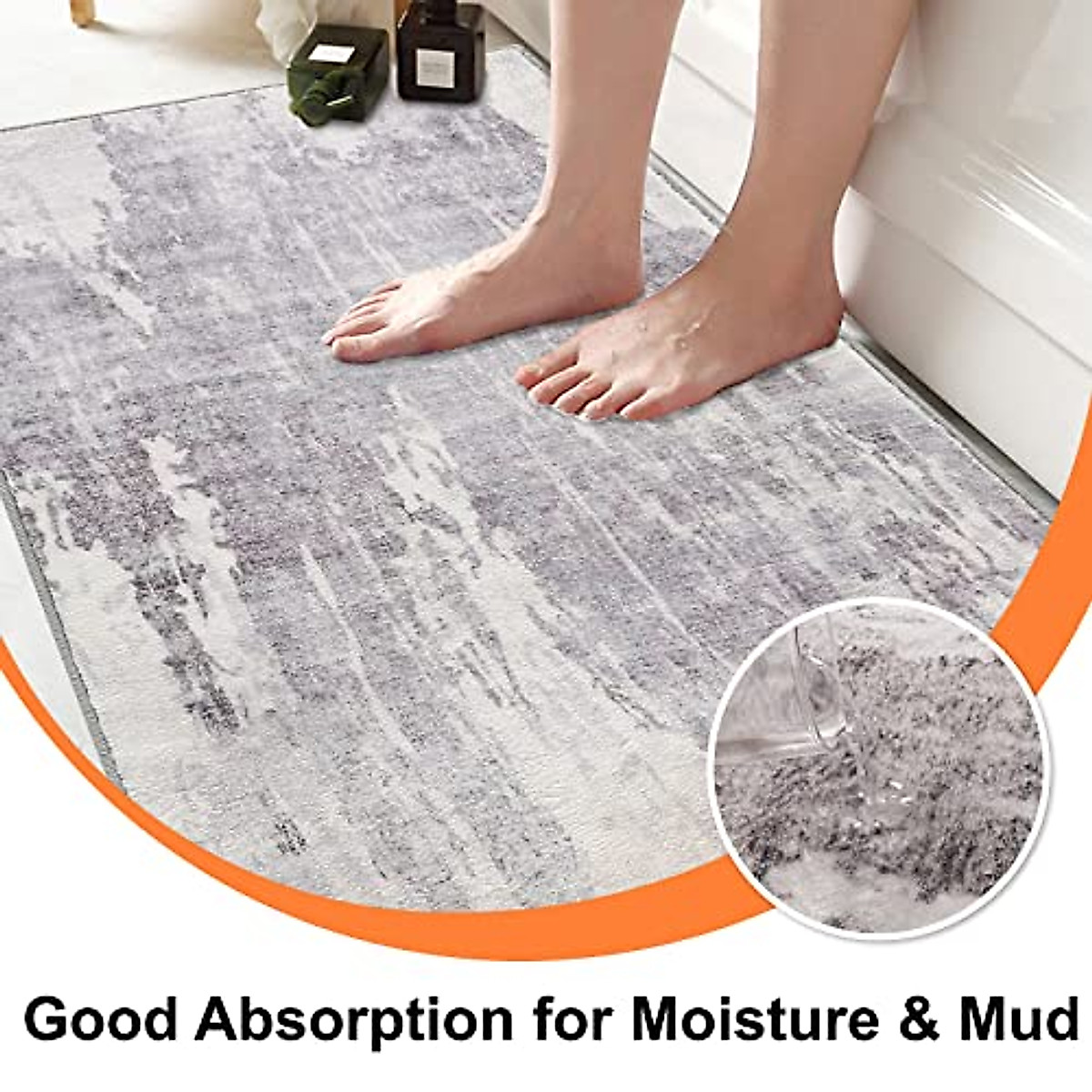 Door Mat, Front Indoor Door Mat Faux Wool Non-Slip Entryway Rug Absorbent Abstract Throw Rug for Indoor Entrance Hallway Laundry Room, High Traffic Areas, 24X36 Inches, Gray Washable