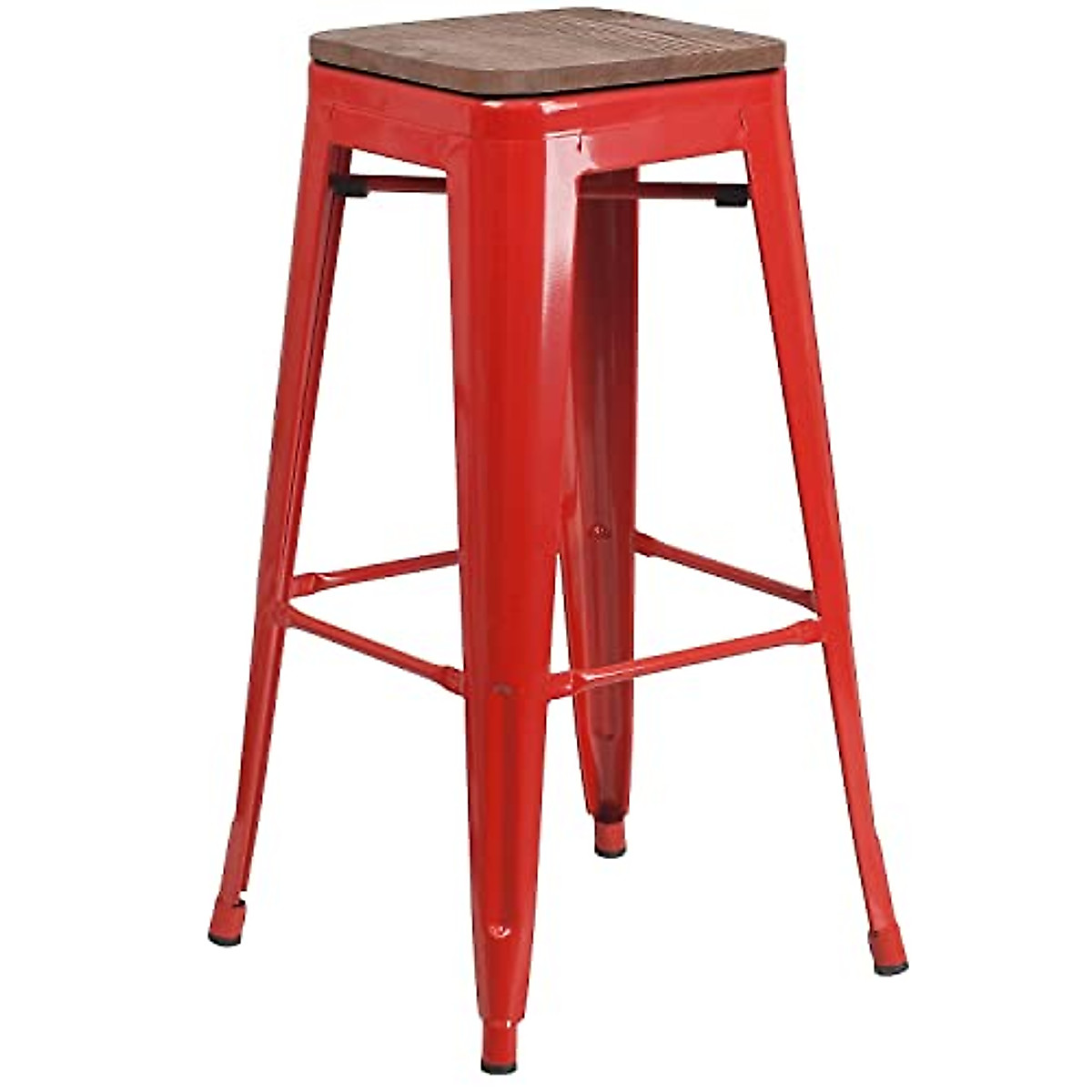 Flash Furniture Lily 4 Pk. 30" High Backless Red Metal Barstool with Square Wood Seat