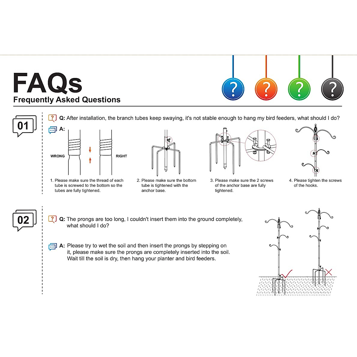 Bird Feeding Station Feeder Pole - Multi Hook 63 inches Stand for Watching Attracting Wild Bird Outdoor Hanging Pole by Highpro, 5-Prong Anchor Base