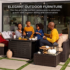 Best Choice Products Fire Pit Table 42in 50,000 BTU Rectangular Steel Propane Gas for Outdoor, Patio w/Burner Lid, Auto Ignition, Hideaway Tank Storage, Cover, Glass Beads - Dark Brown