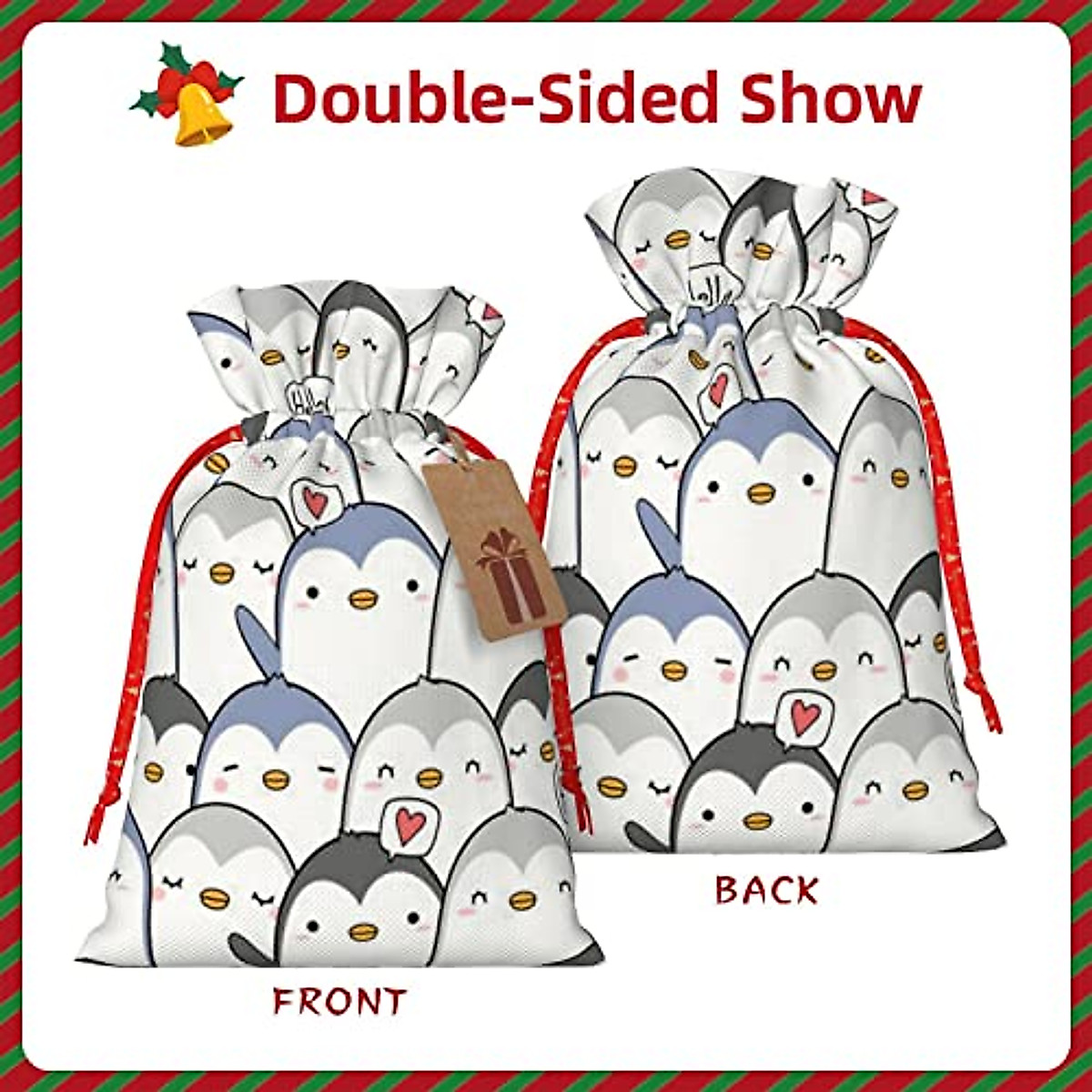 Cute Penguinchristmas Drawstring Gift Bag, Linen Drawstring Gift Bag, Reusable Drawstring Gift Bag, Used For Christmas, Birthday, Wedding Supplies