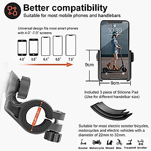 M365 Pro Scooter Phone Mount, Segway Ninebot Adjustable Handlebar Phone Holder, Fits All iPhone's, Samsung Galary,iPhone 12 Pro Max,13 Pro,11,X, All Cellphone 3.5-7inches, 360° Rotation