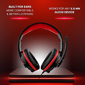 Nyko Ns-2600 Wired Headset for Nintendo Switch, Switch OLED & Switch Lite - Lightweight Headphones w/ Adjustable Microphone - Compatible w/ PC, PS4 & PS5 - Nintendo Switch Accessories (Black and Red)