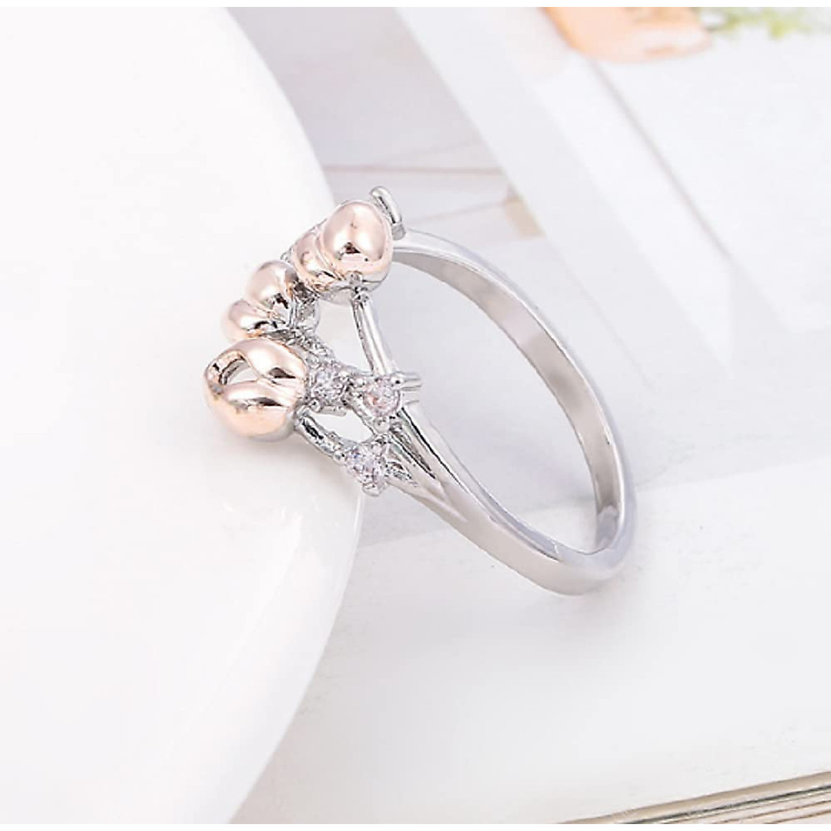 HUKQBUNX 925 Sterling Silver Three Rose Flowers Set with Multi Diamond Cubic Zircon CZ Elegant Women's Precious Elegant Ring Wedding Engagement Ring Size 6-10 (Size 10)