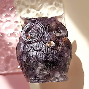 Reyife Hand-Carved Natural Crystal Owl Statue Reiki Healing Gemstone Animal Figurines Home Office Car Decoration Attract Good Luck The Best Gifts 2 inches(Amethyst)