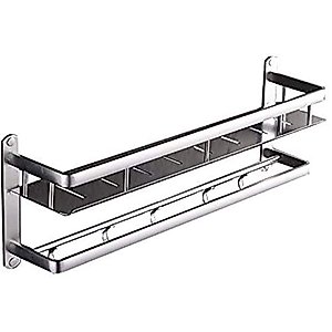 SilteD Shelf Space Aluminum Bath and Kitchen Towel Rack Multifunctional Shelf with Double Towel Rails Mounted on The Wall Tower Hanger/40Cm