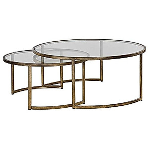 BOWERY HILL Transitional 2 Piece Glass Top Nesting Coffee Table Set in Gold