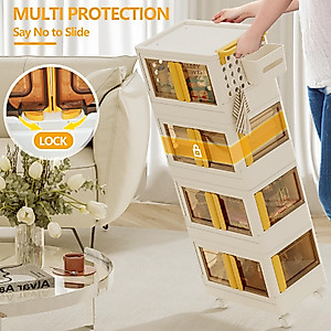 Storage Bins Containers Box with Lids - 27.5QT Plastic Clear Organizer Bins for Closet, Stackable Foldable Storage Bin with Wheels Handle, Collapsible Containers for Organizing Toys Clothes, 4 Pack