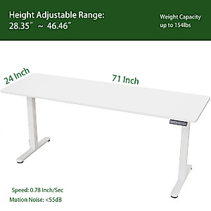 Lubvlook 71 Inch Electric Adjustable Height Standing Desk, Home Office Sit Stand Desk with 4 Splice Board, 71" x 24", White