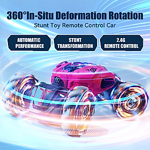 RC Stunt Car,2.4GHz 4WD Remote Control Gesture Sensing Toy Cars,Double Sided Driving,360 °Rotation,Off Road Vehicle,Hand Controlled RC Car with Lights&Music, Birthday Gifts for Boys&Girls(Pink)