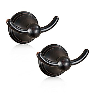 WOLIBEER Bronze Towel Hooks,Bathroom Coat Hook Oil Rubbed Bronze,Farmhouse Robe Wall Hook Double Hanger Wall Mounted 2 Pack Bath Accessories