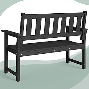 EFURDEN Outdoor Bench, 50’’ All Weather and Fade Resistant Memorial Bench, 2-Person HDPE Garden Bench, Low Maintenance Park Bench for Garden, Porch and Patio, Black