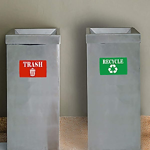 Trash Disposal Labels Self Adhesive Stickers, 2 x 3 Inch Recycle Sticker for Trash Can - Perfect Bin Labels, Ideal Signs for use on Home or Office Refuse Bins (256 Labels)