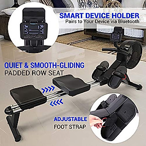 SereneLife Smart Rowing Machine-Home Rowing Machine with Smartphone Fitness Monitoring App-Row Machine for Gym or Home Use-Rowing Exercise Machine Measures Time, Stride, Distance, Calories Burned.